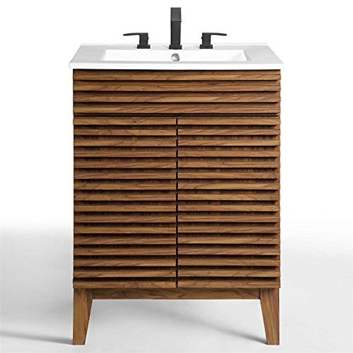 Modway Render Mid-Century Bathroom Vanity With Sink in Walnut White,24 Inch