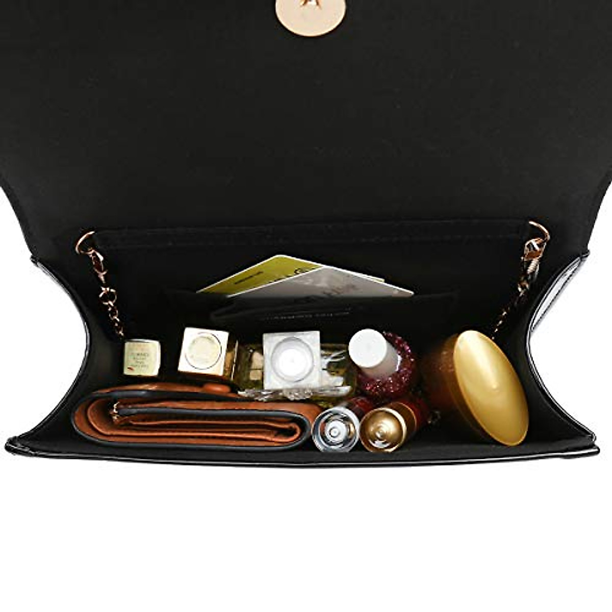 CHARMING TAILOR Patent Leather Flap Clutch Classic Elegant Evening Bag Chic Dress Purse (Black)