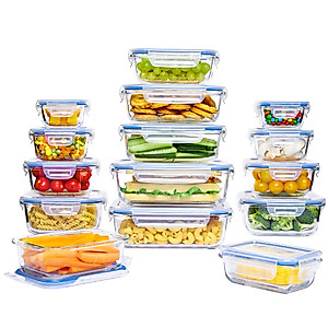 Vtopmart 15 Pack Glass Food Storage Containers with Lids, Glass Meal Prep Containers, Airtight Glass Bento Boxes with Leak Proof Locking Lids, for Microwave, Oven, Freezer and Dishwasher, BPA Free