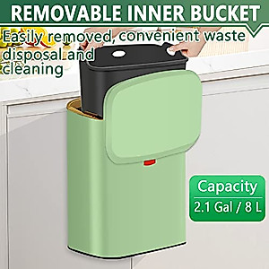 WAYCOM 2.1 Gal Compost Bin Kitchen for Counter Top or Under Sink,Compost Bin Stainless Steel Hanging Compost Bin with Lid for Cupboard/Bathroom/Bedroom/Office,Indoor Compost Bucket