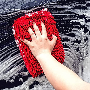 Maxshine Red Chenille Microfiber Wash Pad – Double Sided Long Super Soft Strands Makes Easy to Glide Over Any Car Surfaces, Windows, Mirrors, Great Washing Experience