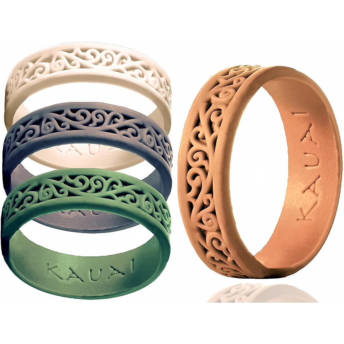 KAUAI Silicone Rings for Women – Soft and Pretty. Comfortable, Breathable, Stackable Rings. Lightweight Rubber Womens Engagement Ring & Wedding Band. Women’s thin Unisex Bands