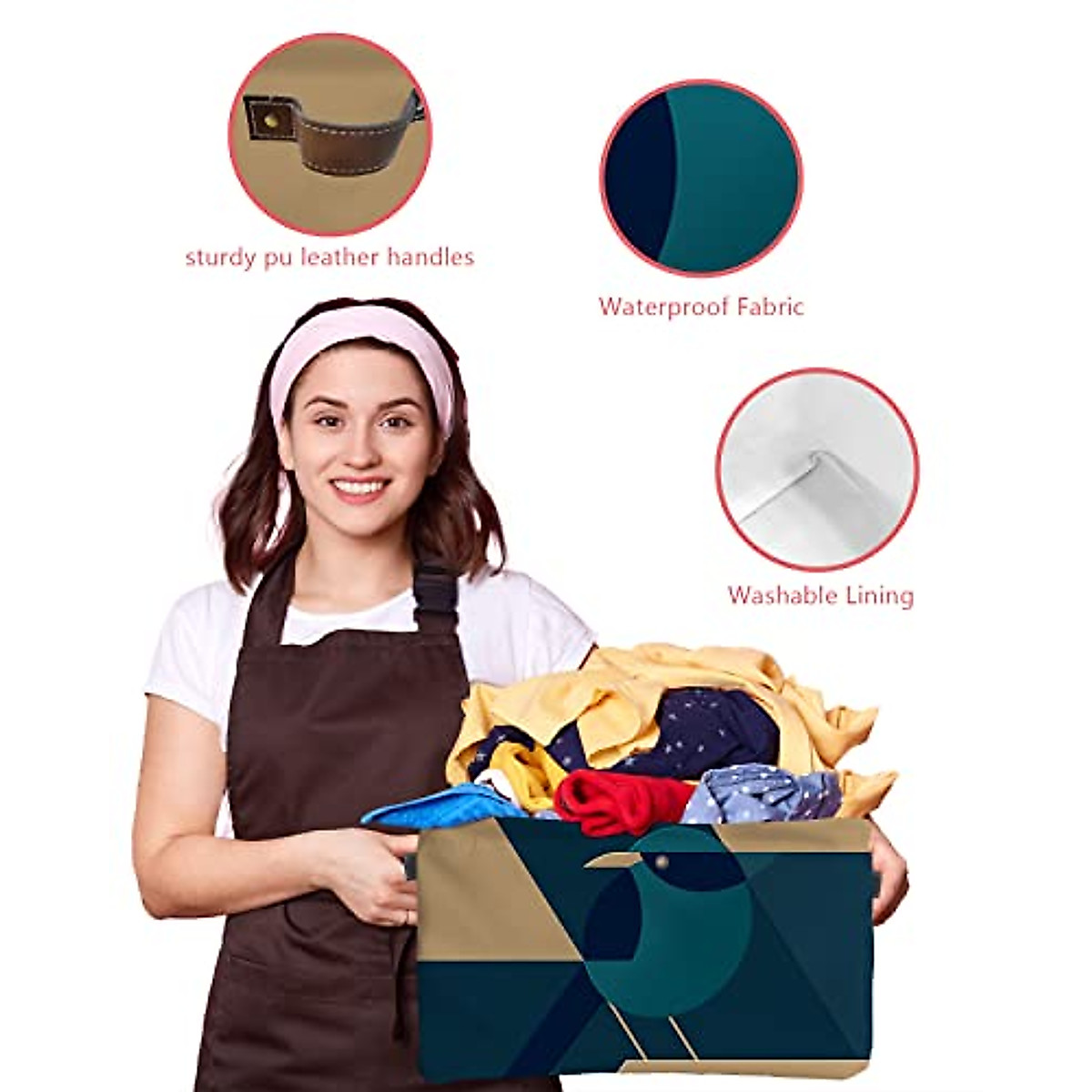 Abstract Art Geometric Bird Storage Bins with Handles, Modren Art Painting Animal Storage Basket for Shelves, Cube Storage Organizer Bins for Toys, Closet (1 Pack, 15" x 11" x 9.5")