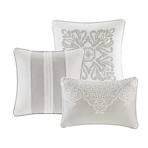 Madison Park Signature Cozy Comforter Set - All Season Bedding Combo Filled Insert and Removable Duvet Cover, Shams, Decorative Pillows, Damask Natural King(110"x96") 10 Piece