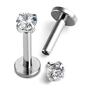 PiercingJ 2-4pcs 16g 316L Stainless Steel 3mm Cubic Zirconia Labret Monroe Lip Ring/Tragus/Helix Earring,6-12mm Bar Length 1