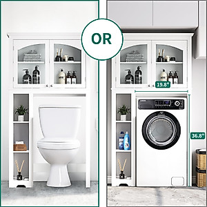 YITAHOME Over The Toilet Cabinet for Bathroom Storage, Above Toilet Shelf Bathroom Organizer Cabinet with Side Storage Rack, Adjustable Shelf and Double Doors for Restroom, Laundry, White