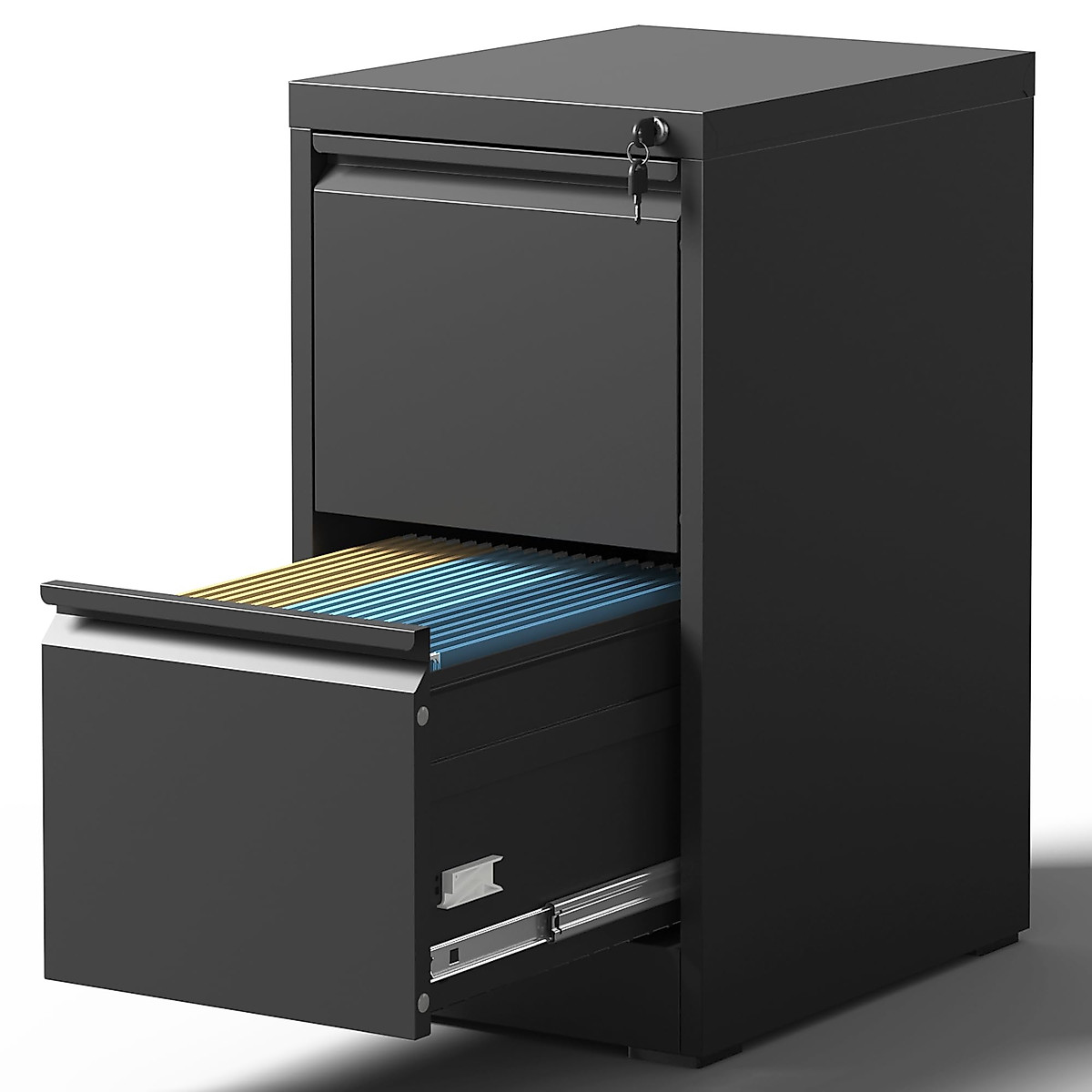 BIZOEIRON 2 Drawer File Cabinet with Lock, Metal Vertical Filing Cabinets for Home Office, Steel Storage Cabinet for Hanging Legal/Letter Size Files, Assembly Required (Black)