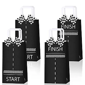 Leinuosen 16 Pcs Race Car Party Goody Bags Racing Car Birthday Party Goody Treats Bags Let's Go Racing Paper Bags Party Decorations for Racing Car Themed Birthday Decorations Kids Adults