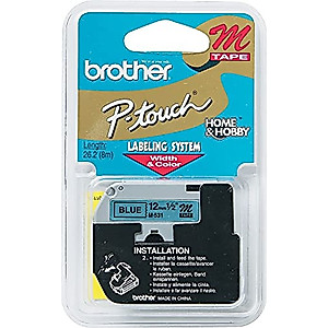 Brother M531 M Series Labeling Tape for P-Touch Labelers, 1/2-Inch W, Black On Blue
