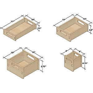 Bush Acres DANI- Montessori Storage Bins Set of 4 - Wooden Storage Boxes - Unfinished wood crate containers for organizing and storing