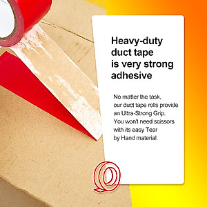 Clickslock 5 Pack Heavy Duty Duct Tape, 1.88 inch x 25 Yards Red Duct Tape, Flexible, No Residue and Waterproof, All-Weather and Tear by Hand