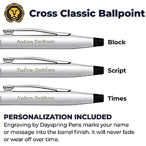 Dayspring Pens Personalized Cross Pen | Engraved Cross Classic Century Pen Lustrous Chrome Ballpoint Gift Pen, Custom Engraving Executive Gift Pen.