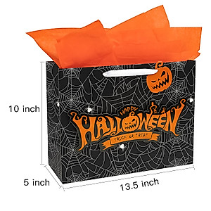Loveinside Halloween Medium Gift Bags with Tissue Paper and Tag for Holiday, Party - 13" x 5" x 10", 1 Pcs - Black