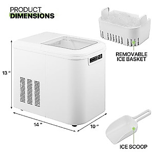 Magshion Ice Maker Countertop with Self-Cleaning, 26lbs/24H, Bullet-Shaped Ice (2 Sizes), Digital Display & Timer, 1.8lbs Ice Storage Capacity, Ice Cube Maker Machine for Home & Kitchen (White)