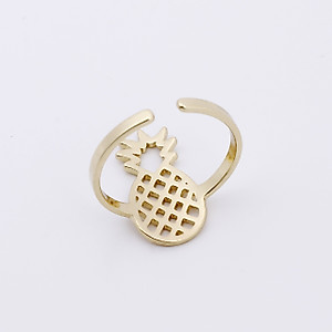 SENFAI Pineapple Charm Open Finger Rings Adjustable Cute Women Jewelry (Gold)