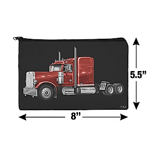 Semi Tractor Trailer Truck Trucker Pencil Pen Organizer Zipper Pouch Case