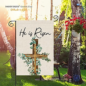 He is Risen Easter Garden Flag Eucalyptus Cross (12x18, Double Sided) Christian Religious Easter Yard Flag Outside Outdoor