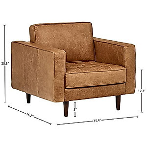 Amazon Brand – Rivet Aiden Mid-Century Modern Tufted Leather Accent Chair (35.4"W) - Cognac Leather