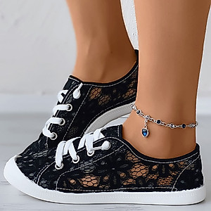 NLOMOCT Women's Canvas Shoes Platform Fashion Sneakers for Women, Girls Boho Flower Embroidered Lace Breathable Lace Up Low Top Play Sneakers Sports Shoes Casual Slip On Walking Shoes Loafers 01