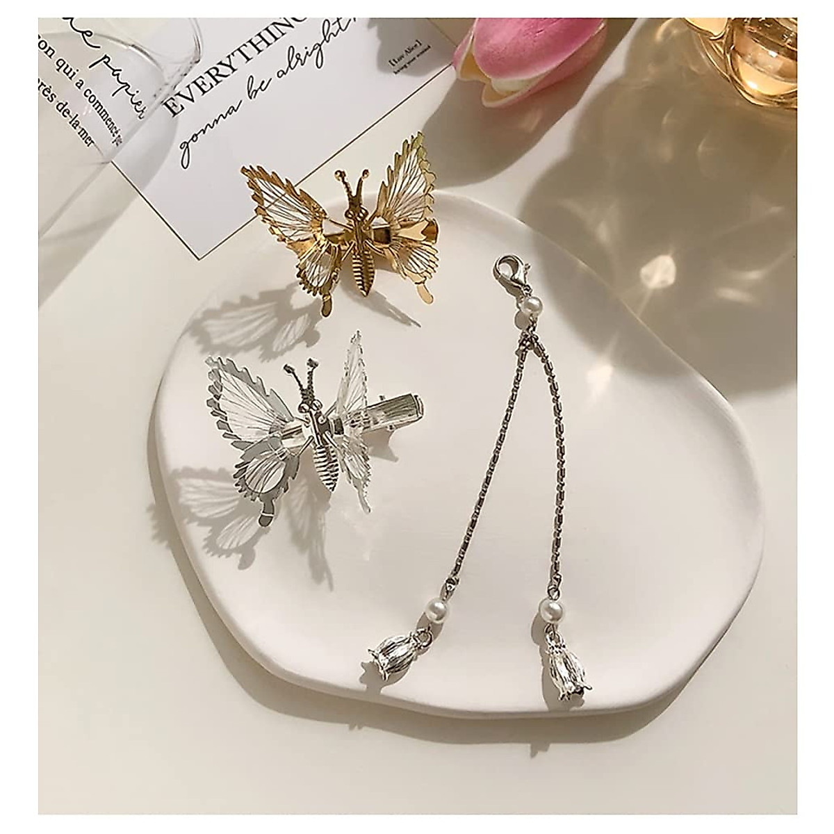 Flymind 6Pcs Moving Butterfly Tassel Hair Clips, Elegant Antique Side Hairpins Decorative Accessories for Women Girls (Silver)