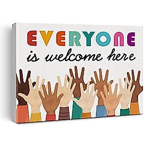 Equality Print Everyone is Welcome Here Diversity Sign Paintings Canvas Wall Art Colorful Teacher Poster Canvas Artwork Ready to Hang Classroom Decor
