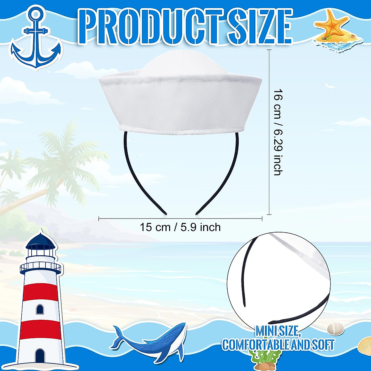 Tigeen Halloween White Mini Captain Hat Headband 15 Cm Sailor Hat Headbands Navy Sailor Hat for Yacht Nautical Dressing Up Theme Role Play Party Costume Accessory