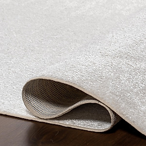 nuLOOM 9' x 12' SpinClean Solid Low-Pile Indoor Area Rug, Machine Washable, Non Shedding, Bed Room, Living Room, Dining Room, Cream