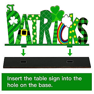 Sggvecsy 3 Pcs St Patricks Day Decorations Lucky Irish Wooden Table Sign Tabletop Centerpiece Signs with Gnome Coins Shamrock Rainbow Buffalo Plaid Table Ornaments for Home Desk Window Indoor Decor