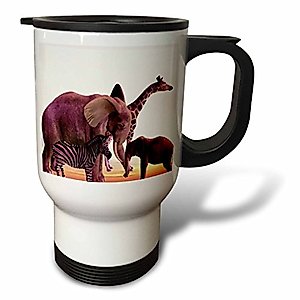 3dRose African Safari with Elephant, Giraffe and Zebra Stainless Steel Travel Mug, 14-Ounce