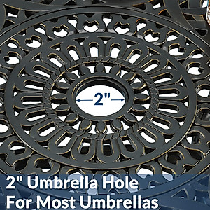 SOCIALCOMFY 5 Piece Bar Height Patio Dining Set, All Weather Cast Aluminum Swivel Bar Stools Chair Set of 4 and 35.4" High Bar Table W/Umbrella Hole, Outdoor Bar Table & Chairs Set for Deck Garden