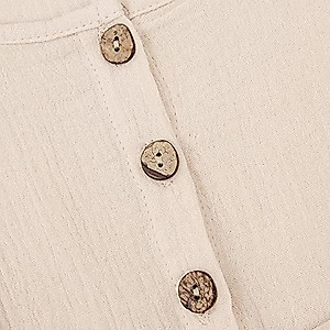 IZYJOY Toddler Baby Girl Cotton Linen Dress Long Sleeve Crew Neck Dresses Button Down Adjustable Belt Casual Fall White Dress (Beige, 4-5T)