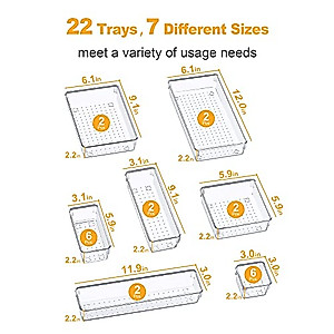 SMARTAKE 22-Piece Drawer Organizers, 7 Sizes Desk Drawer Dividers with Non-Slip Pads, Plastic Dresser Storage Tray Sets, Cosmetic Makeup Jewelries Trays, for, Kitchen, Office, Home, Bathroom (Clear)