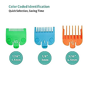 3 Professional Hair Clipper Guards Cutting Guides Fits for Most Wahl Clippers, Color Coded Clipper Combs Replacement - Guard Number: #1/2, 1 and #1 1/2 (Length: 1/16 inch, 1/8 inch and 3/16 inch)