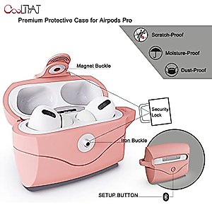 COOLTHAT 5 in One New Airpods Pro Case Cover with Magnetic Button Secured Lock(Designed in Jun. 2022), 360° Shockproof Protective Case for Airpod Pro 2019, Supports Wireless Charging（Pink）