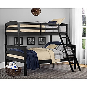 Dorel Living Brady Solid Wood Bunk Beds Twin Over Full with Ladder and Guard Rail, Black
