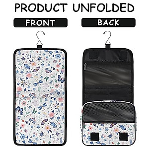 POFATO Butterfly Dragonfly Insect Pattern Travel Toiletry Bag Cosmetic Makeup Bag for Women Men Hanging Hook Wash Toiletries Portable Toiletry Bags Organizer