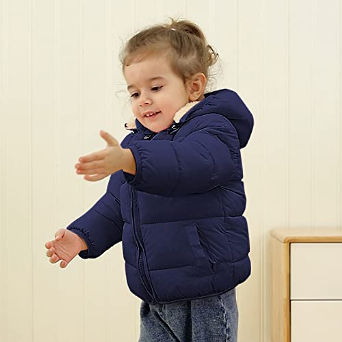 XMWEALTHY Baby Girls Boys Hooded Down Jacket Toddler Winter Coat Warm Lined Fleece Jackets Navy Blue 18-24Months