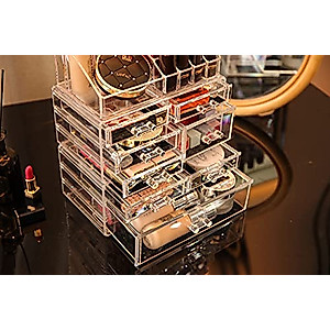 Cq acrylic Makeup Organizer Skin Care Large Clear Cosmetic Display Cases Stackable Storage Box With 8 Drawers For Vanity,Set of 3