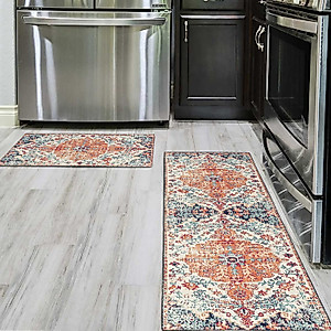 Ideasonna Boho Kitchen Rug Mat Country Rustic Farmhouse Kitchen Rugs Sets of 2 Washable Non-Slip Kitchen Floor Mats for in Front of Sink Boho Kitchen Decor