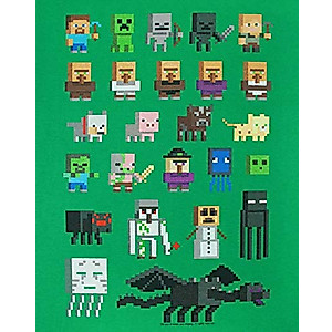 Minecraft T-Shirt Boys Kids Sprites Green Characters Short Sleeve Game Top 9-10 Years
