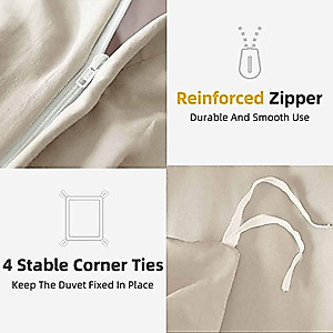 ETDIFFE Beige Duvet Cover Queen Size, Soft Boho Bedding Comforter Cover Set 3 Pieces with Zipper Closure, 1 Farmhouse Lightweight Microfiber Duvet Cover 90x90 inches and 2 Pillow Shams for Women Men