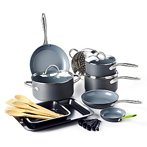 GreenPan Lima Hard Anodized Healthy Ceramic Nonstick 18 Piece Cookware Bakeware Pots and Pans Set, PFAS-Free, Oven Safe, Gray