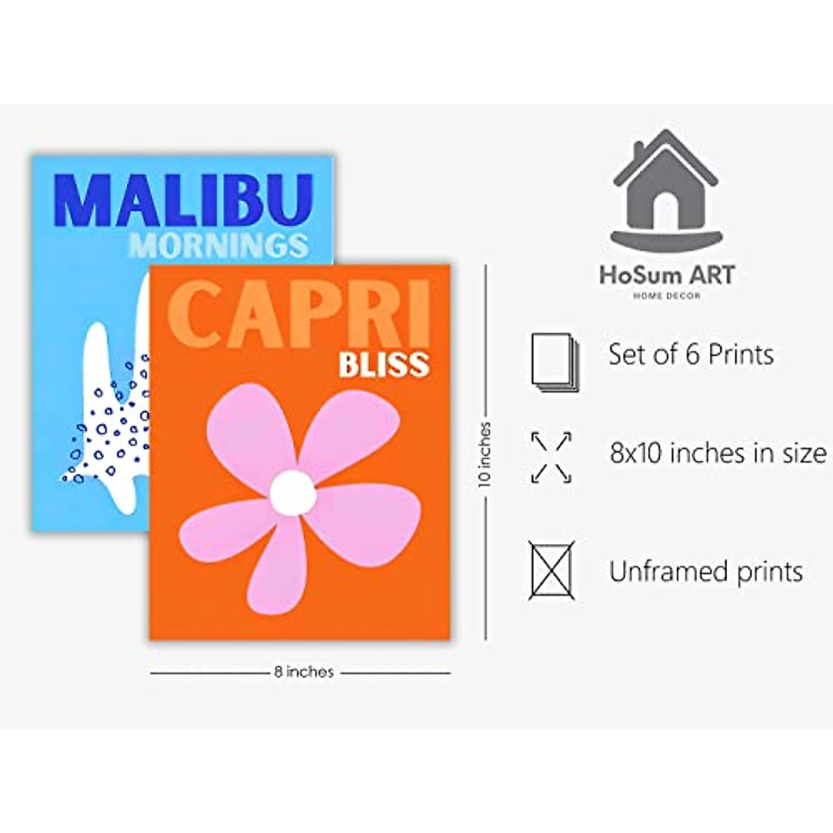 HOSUM ART Preppy Room Decor Aesthetic Hot Travel Canvas Wall Art for Teen Girls Bedroom Pink College Dorm Room Posters Trendy Wall Decor - Set of 6 8x10in (UNFRAMED)