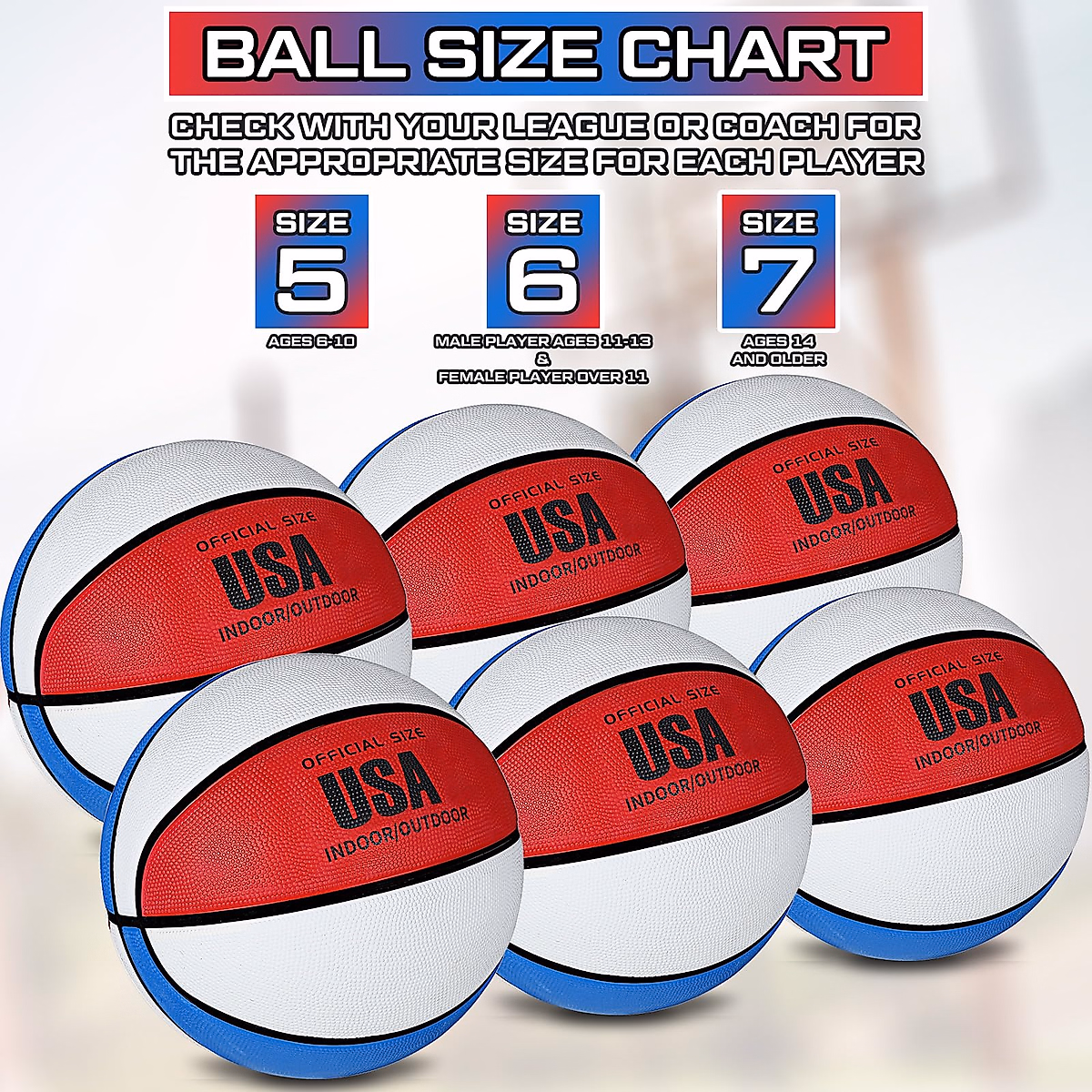 Junkin 6 Pcs Rubber Basketballs Bulk with Pump Official Indoor Outdoor Basketball Balls Weighted Training Basketball for Game Practice Kids Youth Teens Adults Back to School(Size 7)