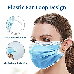 Disposable Face Mask, 3-Layer Safety Mask Anti Dust Breathable Mouth Mask with Earloop (50 Pack)