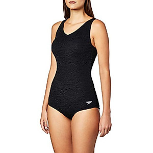 Speedo Women's Swimsuit One Piece Pebble Texture Conservative Cut Speedo Black, 12