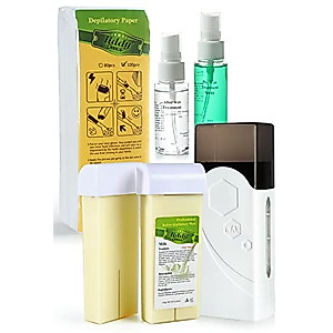 Roller Waxing Kit for Sensitive Skin, Milk roll on wax cartridge warmer for arms, legs and larger areas of the body hair removal, at home waxing kit for women and men