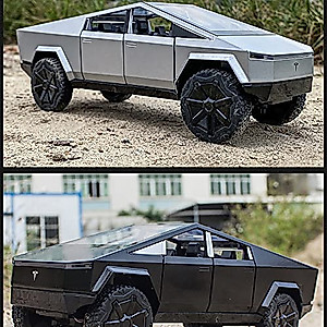 EROCK 1:24 Scale Cybertruck Model Toy Pull Back Pick-Up Truck with Sound and Light, Alloy Diecast Truck Toys for Kids Gift or Vehicles Model Collection Enthusiasts (Matte Black)