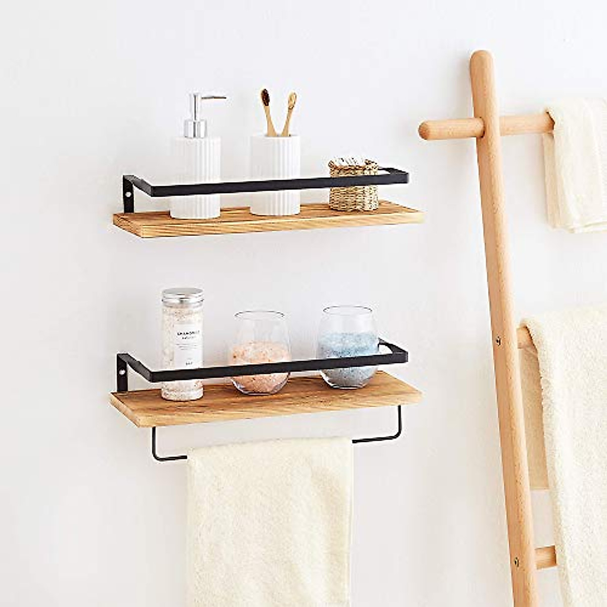 Coral Flower Floating Wall Mounted Shelves for Kitchen, Bathroom,Set of 2, 16.10inch, Brown