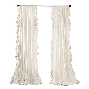 Lush Decor Reyna Ruffle Window Curtain Panel Set for Living, Dining, Bedroom (Pair), 54"W x 95"L, White